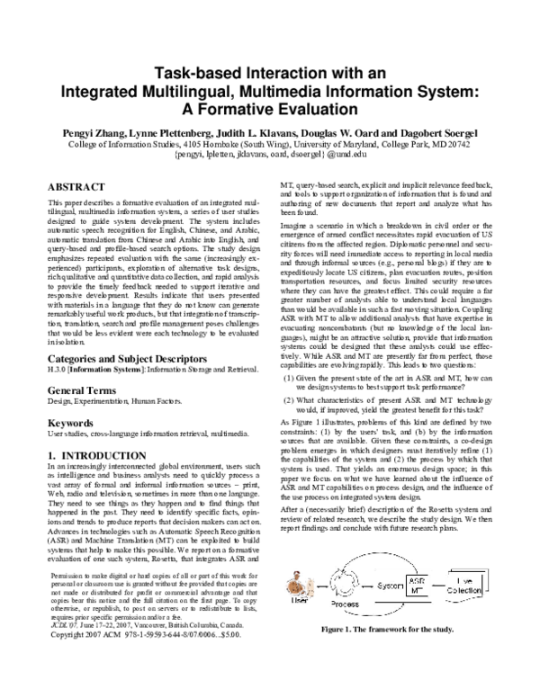 (PDF) Task-based interaction with an integrated multilingual, multimedia information system