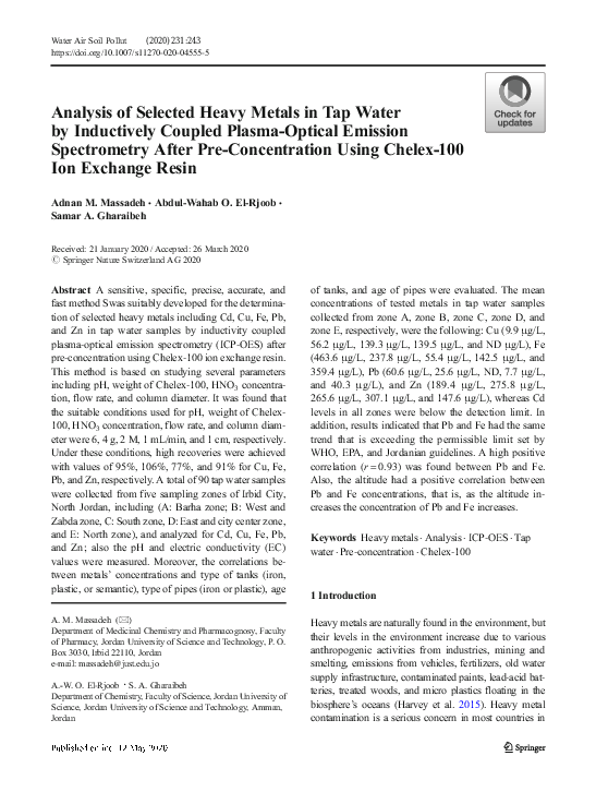 (PDF) Analysis of Selected Heavy Metals in Tap Water by Inductively ...