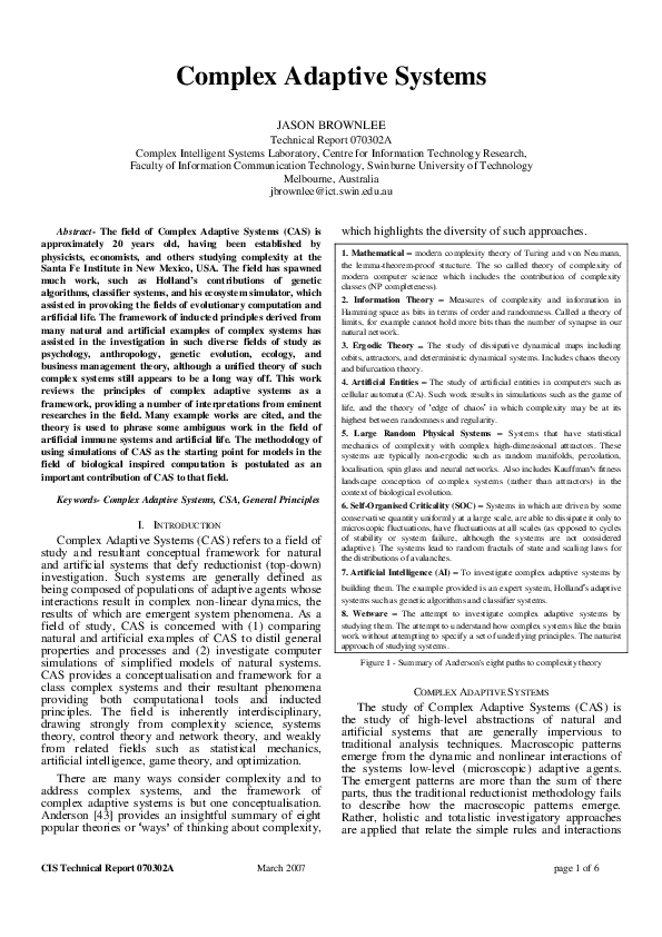 (PDF) Complex Adaptive Systems