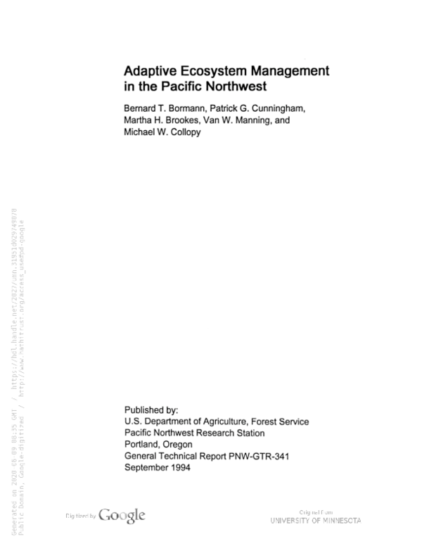 (PDF) Adaptive ecosystem management in the Pacific Northwest