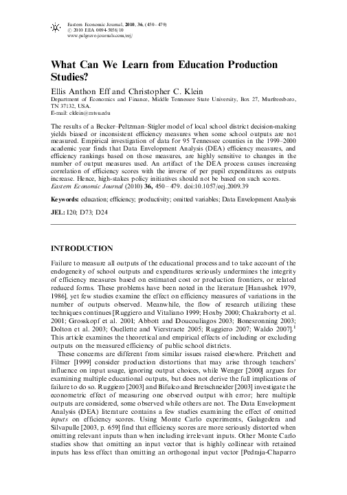 (PDF) What Can We Learn from Education Production Studies?
