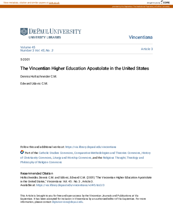(PDF) The Vincentian Higher Education Apostolate in the United States