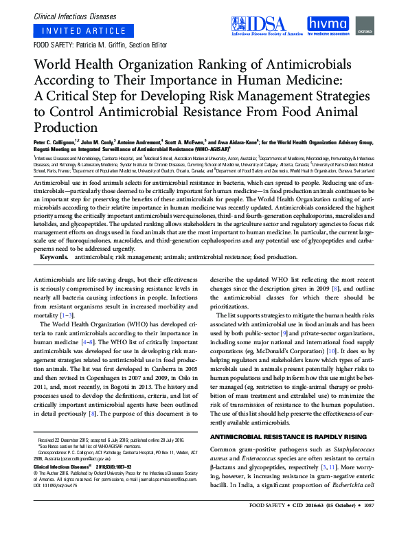 (PDF) World Health Organization Ranking of Antimicrobials According to ...