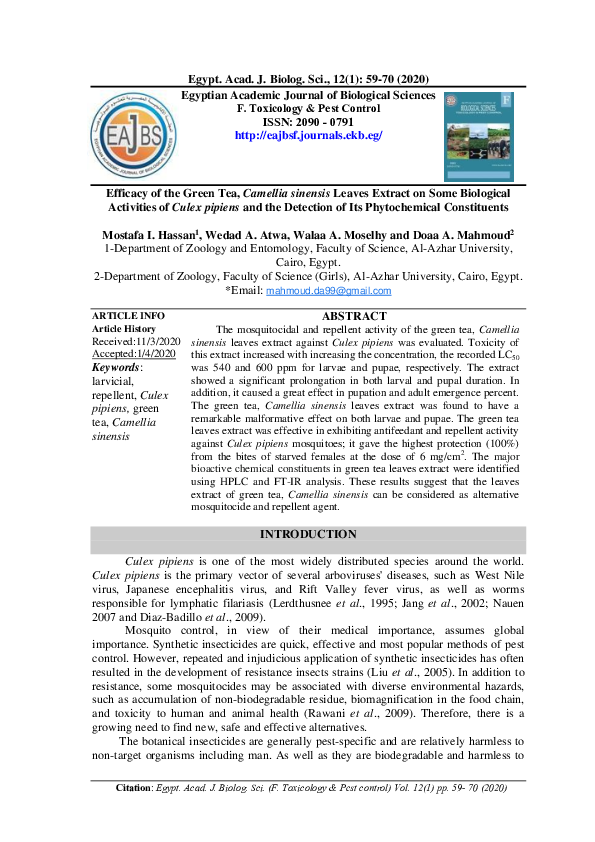 (PDF) Efficacy of the Green Tea, Camellia sinensis Leaves Extract on ...
