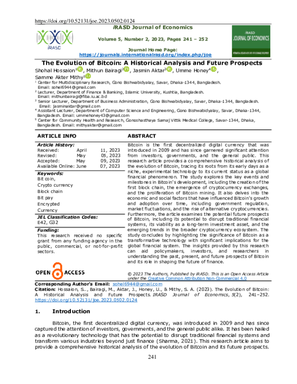 (PDF) The Evolution of Bitcoin: A Historical Analysis and Future Prospects