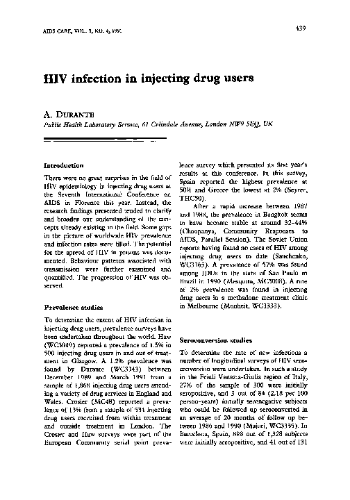 (PDF) HIV Among Injecting Drug Users: Global Insights