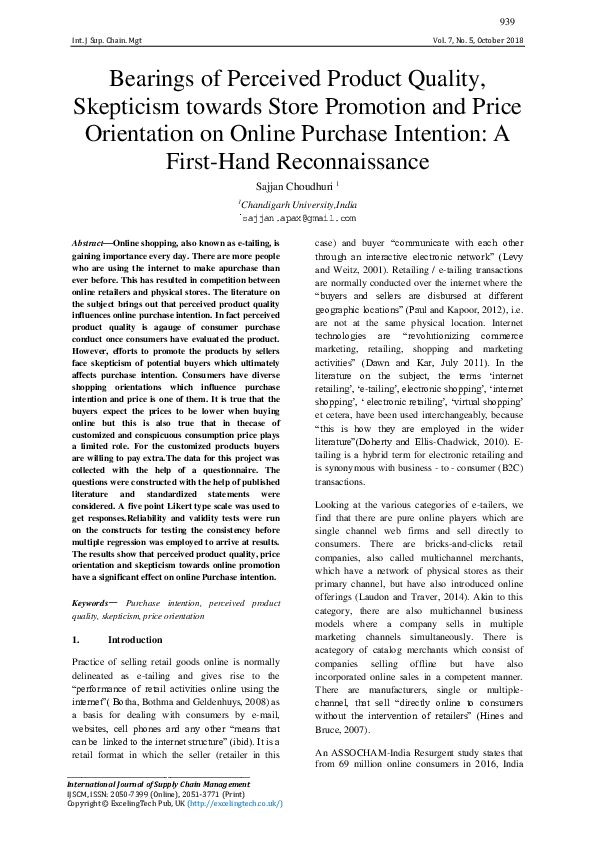 (PDF) Bearings of Perceived Product Quality, Skepticism towards Store Promotion and Price ...