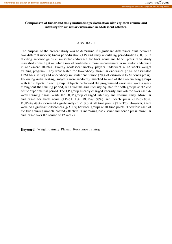 (PDF) Comparison of Linear and Daily Undulating Periodization With ...