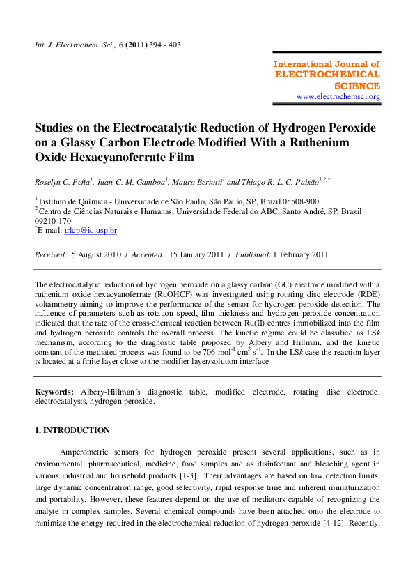 (PDF) Studies on the Electrocatalytic Reduction of Hydrogen Peroxide on ...