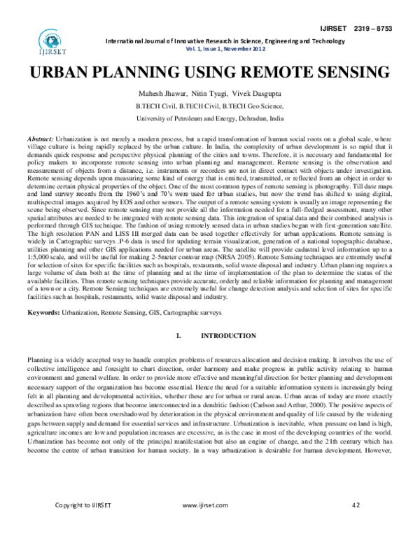 (PDF) Urban Planning Using Remote Sensing