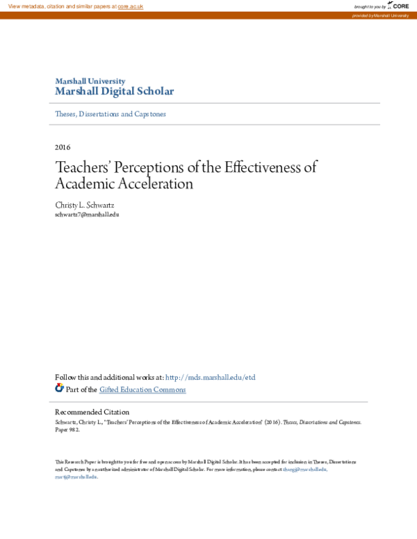 (PDF) Teachers’ Perceptions of the Effectiveness of Academic Acceleration