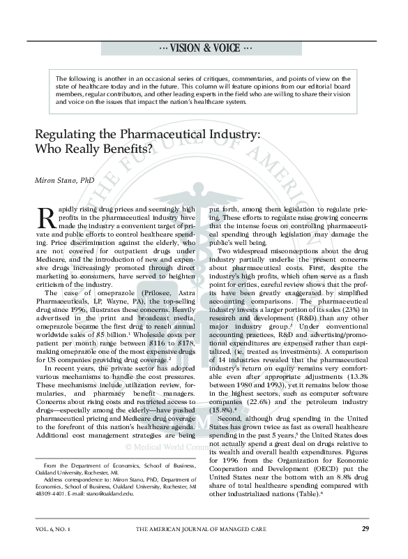(PDF) Regulating the pharmaceutical industry: who really benefits ...