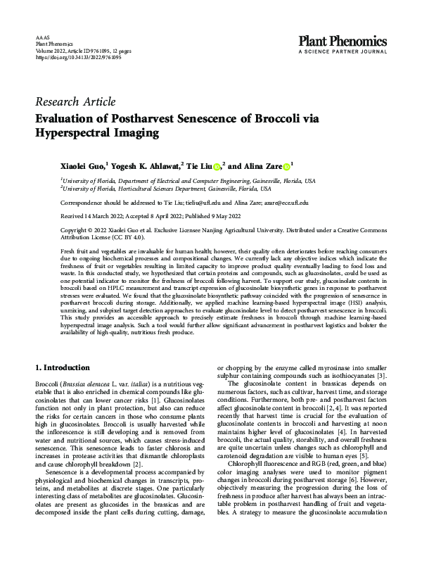 (PDF) Evaluation of Postharvest Senescence of Broccoli via ...