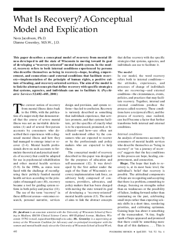 (PDF) What Is Recovery? A Conceptual Model and Explication