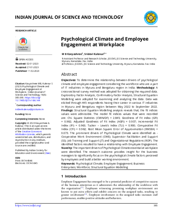 (PDF) Psychological Climate and Employee Engagement at Workplace