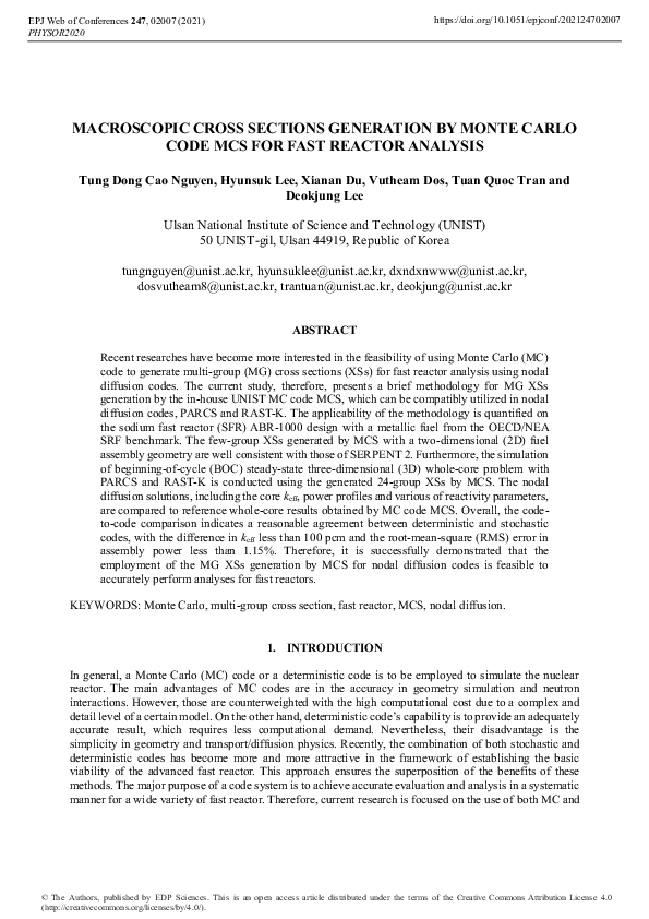 Pdf Macroscopic Cross Sections Generation By Monte Carlo Code Mcs For