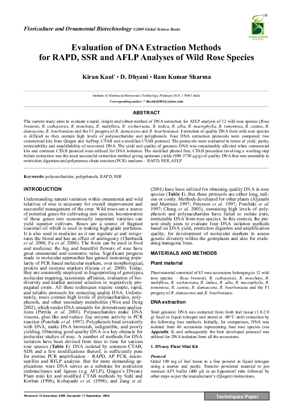 (PDF) Evaluation of DNA Extraction Methods for RAPD, SSR and AFLP ...
