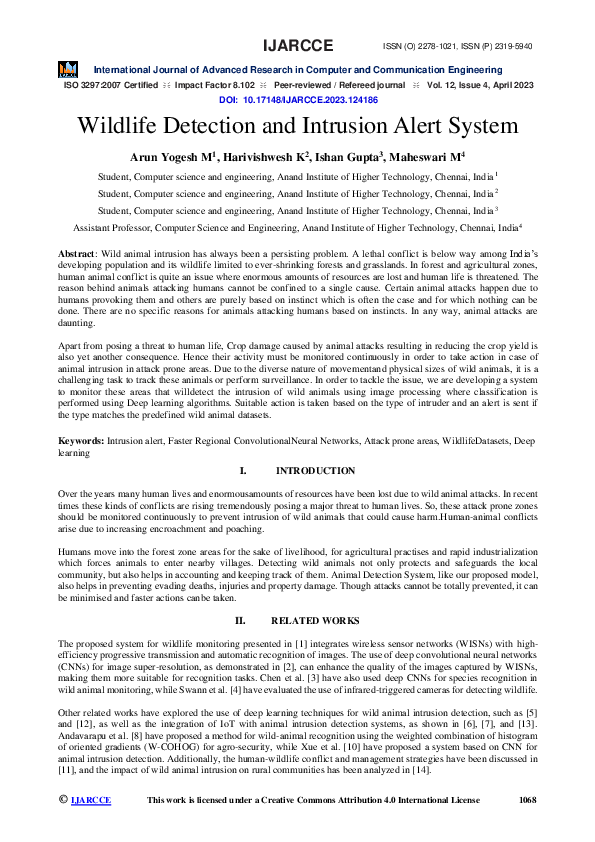 (PDF) Wildlife Detection and Intrusion Alert System