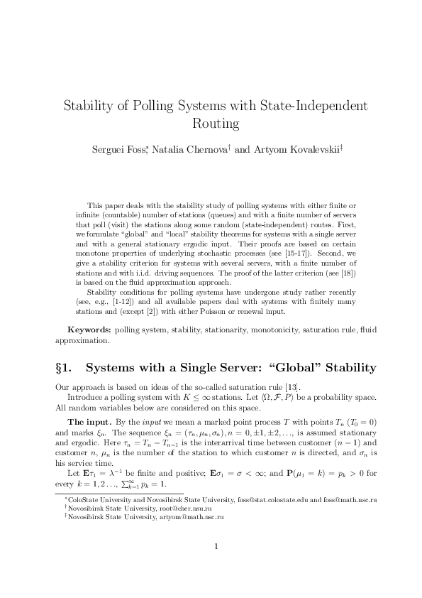 (PDF) Stability of polling systems with state-independent routing