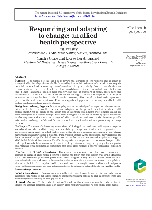 (PDF) Responding and adapting to change: an allied health perspective