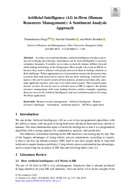 (PDF) Artificial Intelligence (AI) in Hrm (Human Resources Management): A Sentiment Analysis ...