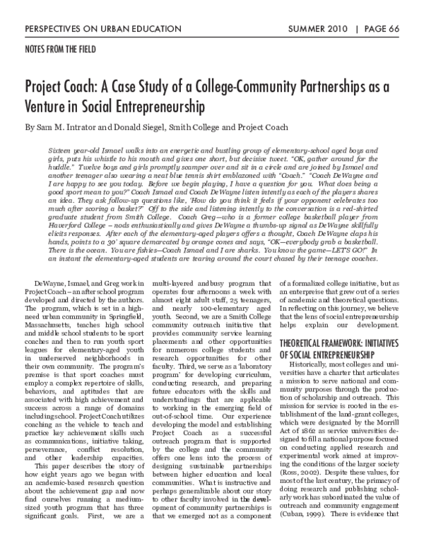 (PDF) Project Coach: A Case Study of a College-Community Partnerships ...