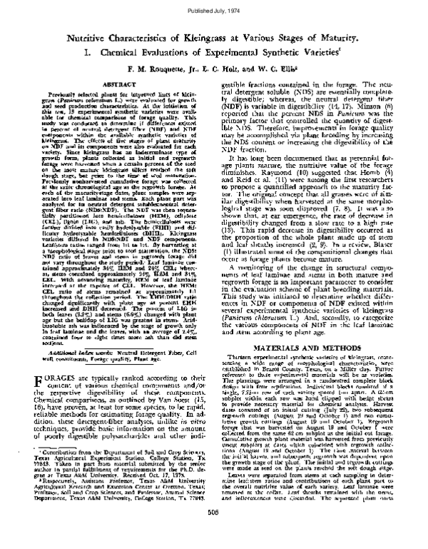 (PDF) Nutritive Characteristics of Kleingrass at Various Stages of ...