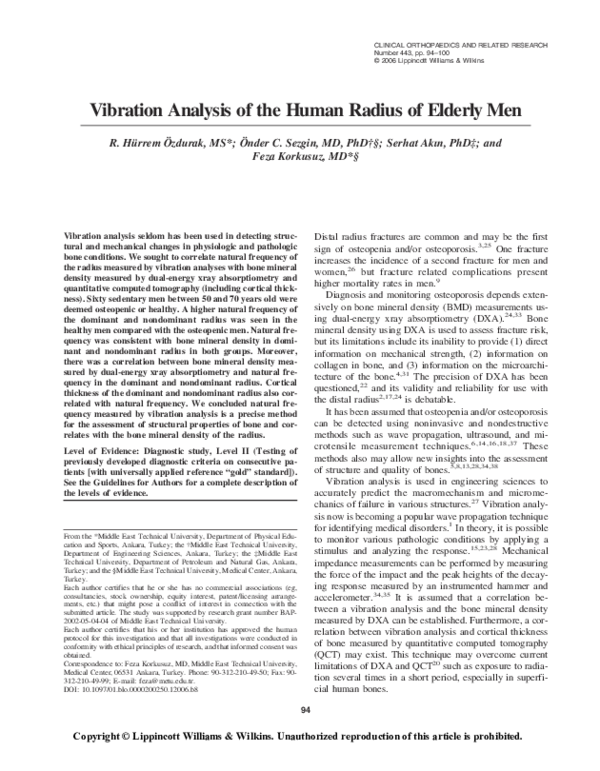 (PDF) Vibration Analysis of the Human Radius of Elderly Men
