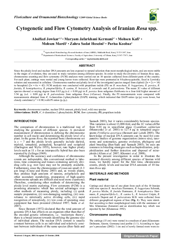 (PDF) Cytogenetic and Flow Cytometry Analysis of Iranian Rosa spp