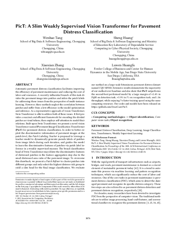 (PDF) PicT: A Slim Weakly Supervised Vision Transformer for Pavement Distress Classification