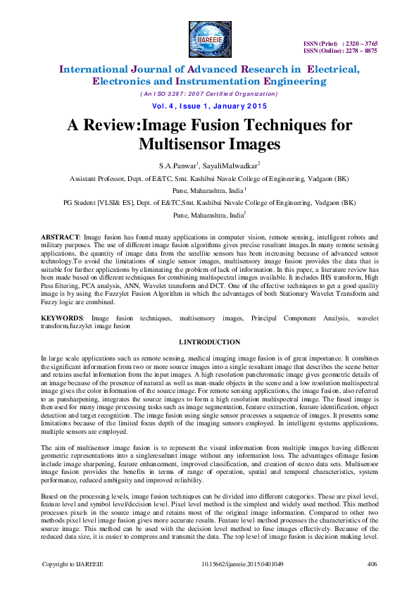 (PDF) A Review:Image Fusion Techniques for Multisensor Images