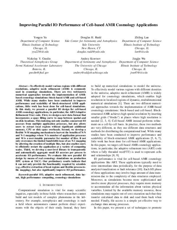(PDF) Improving Parallel IO Performance of Cell-based AMR Cosmology Applications