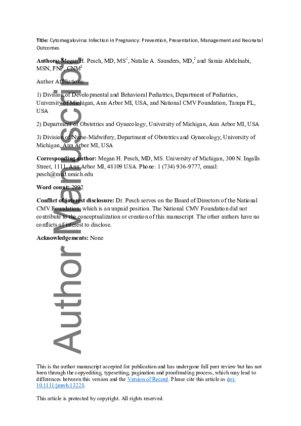 (PDF) Cytomegalovirus Infection in Pregnancy: Prevention, Presentation ...