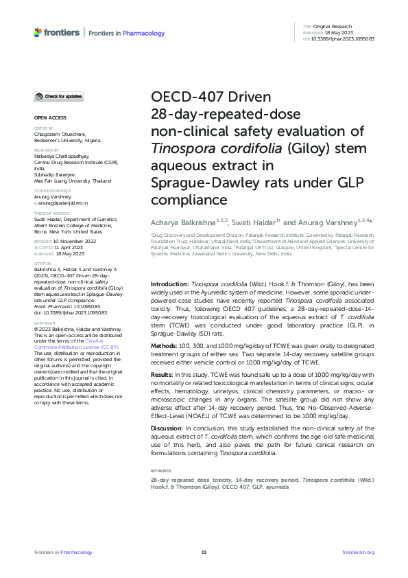 (PDF) OECD-407 Driven 28-day-repeated-dose non-clinical safety ...