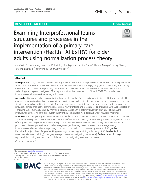 (PDF) Examining Interprofessional teams structures and processes in the implementation of a ...
