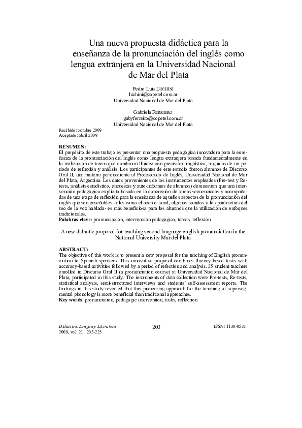 (PDF) Una nueva propuesta didáctica para la enseñanza de la pronunciación del inglés como lengua ...