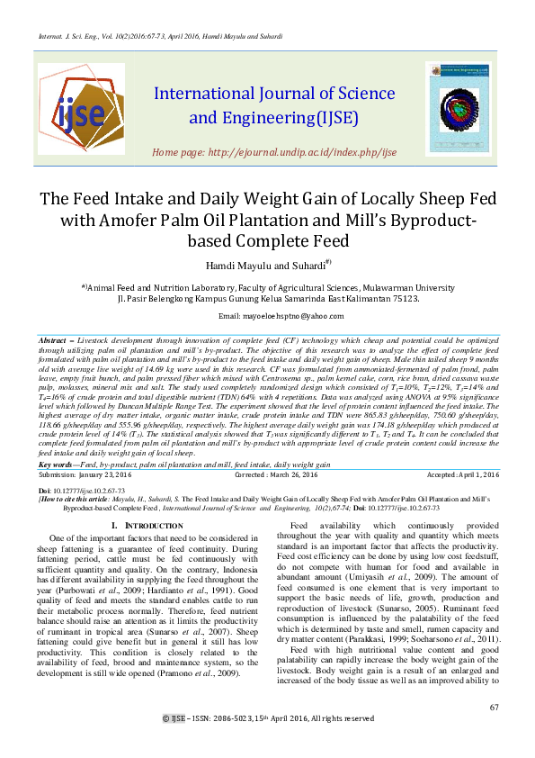 (PDF) The Feed Intake and Daily Weight Gain of Locally Sheep Fed with ...