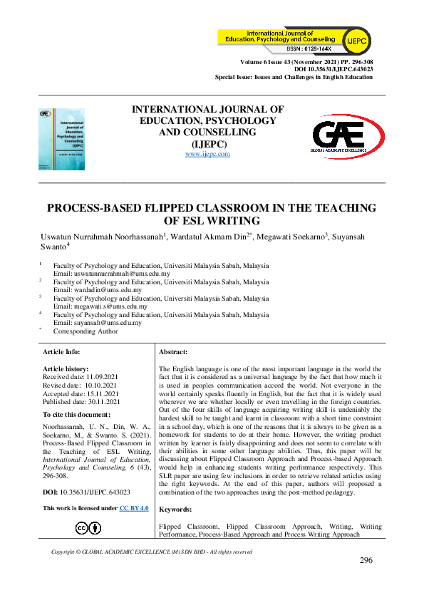 (PDF) Process-Based Flipped Classroom in the Teaching of Esl Writing