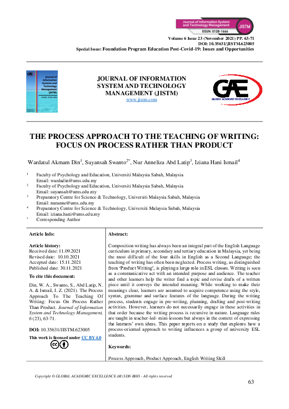 (PDF) The Process Approach to the Teaching of Writing: Focus on Process ...
