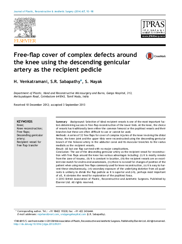 (PDF) Free-flap cover of complex defects around the knee using the ...