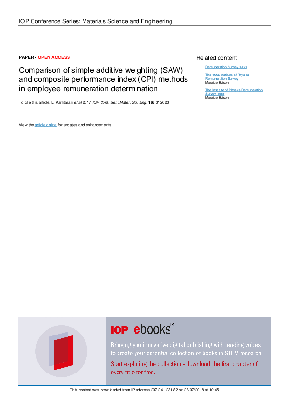 (PDF) Comparison of simple additive weighting (SAW) and composite performance index (CPI ...