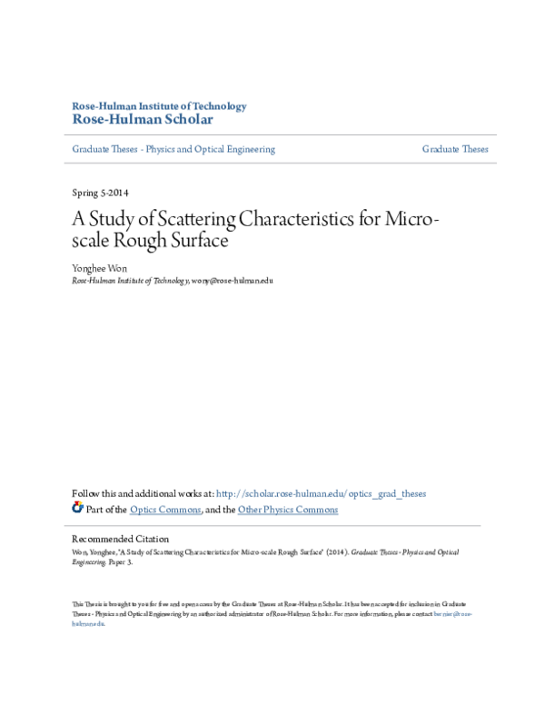 (PDF) A Study of Scattering Characteristics for Micro-scale Rough Surface