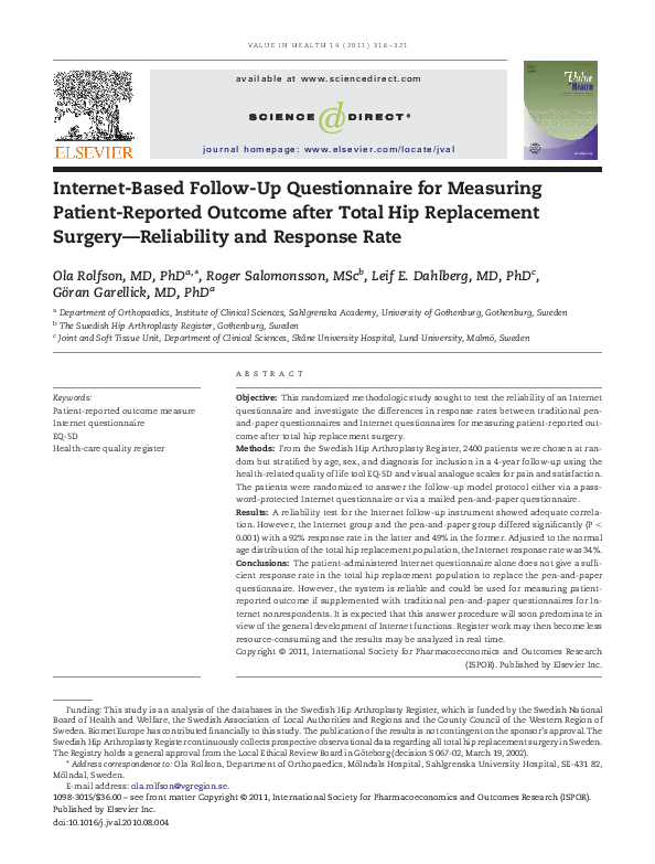 (PDF) Internet-Based Follow-Up Questionnaire for Measuring Patient ...