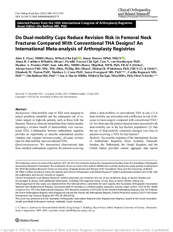 Pdf Do Dual Mobility Cups Reduce Revision Risk In Femoral Neck Fractures Compared With