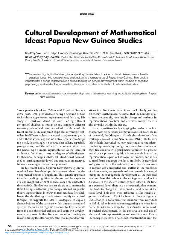 (PDF) Cultural Development of Mathematical Ideas: Papua New Guinea Studies