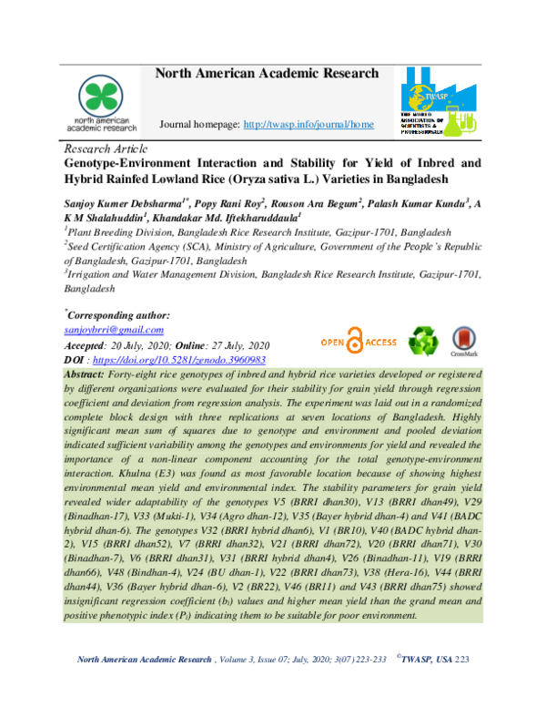 (PDF) Genotype-Environment Interaction and Stability for Yield of ...