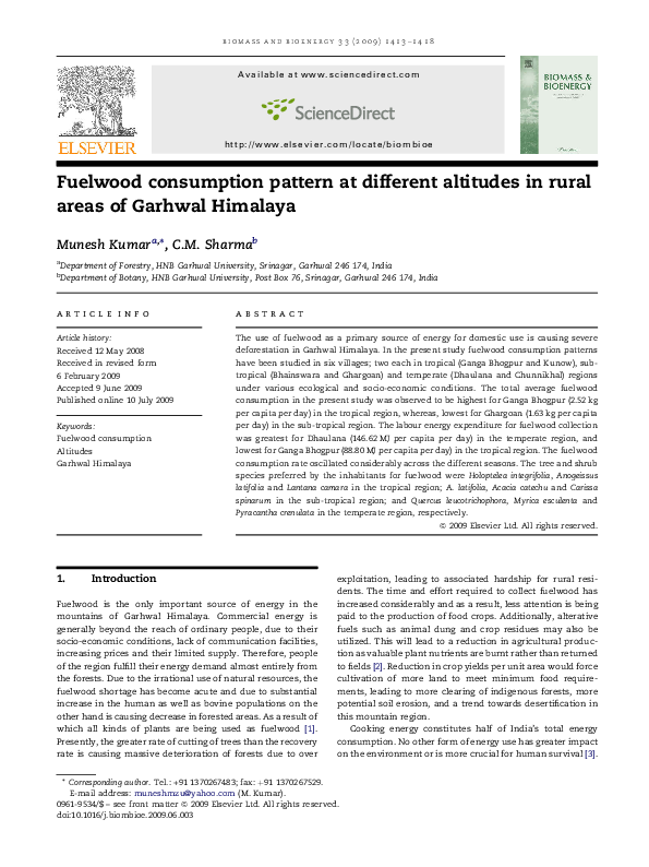 (PDF) Fuelwood consumption pattern at different altitudes in rural ...