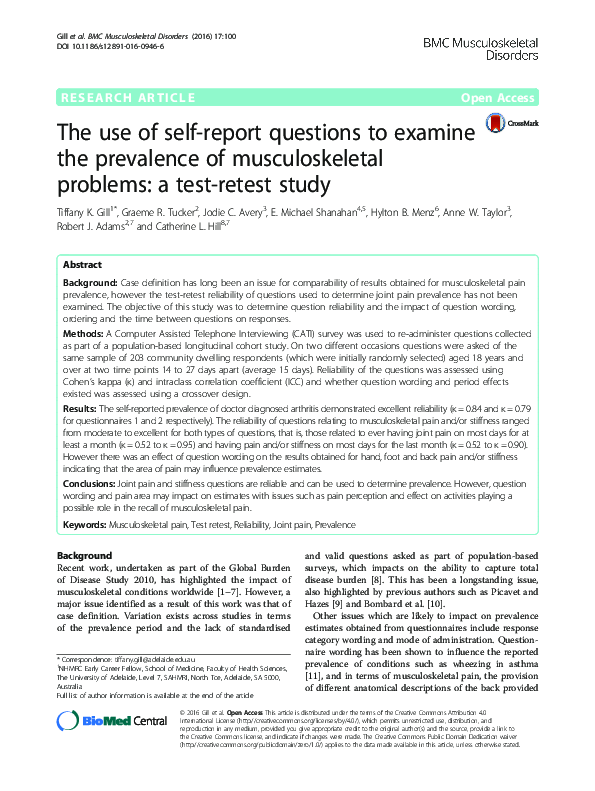 (PDF) The use of self-report questions to examine the prevalence of ...