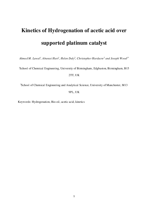 (PDF) Kinetics of Hydrogenation of Acetic Acid over Supported Platinum ...