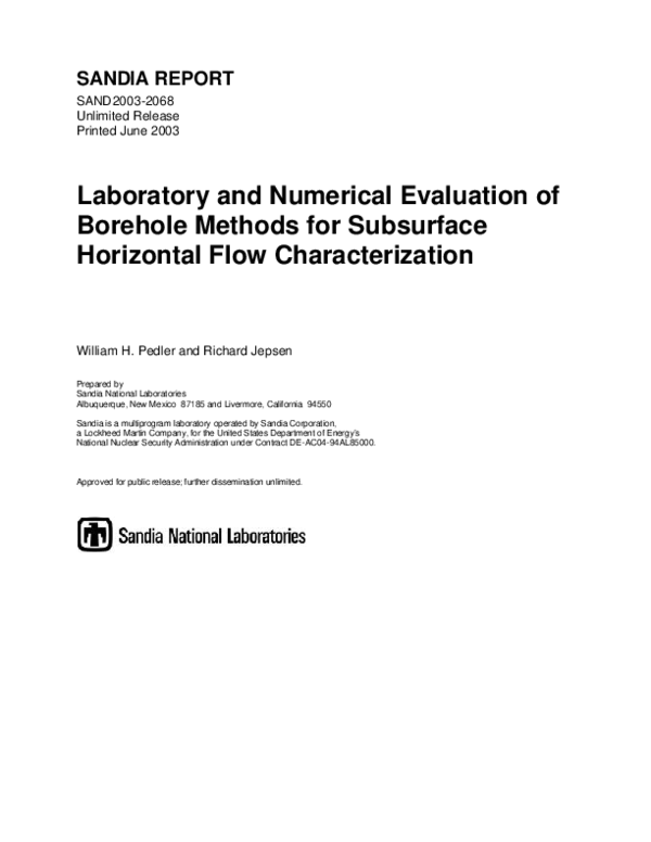 (PDF) Laboratory and numerical evaluation of borehole methods for subsurface horizontal flow ...
